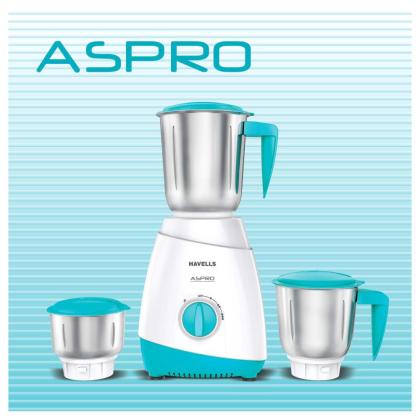 Havells Aspro 500 Watt Mixer Grinder with 3 Stainless Steel Jar ...