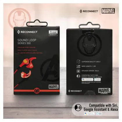 Reconnect Marvel Iron Man Premium sporty design Wired Earphone, Gold ...