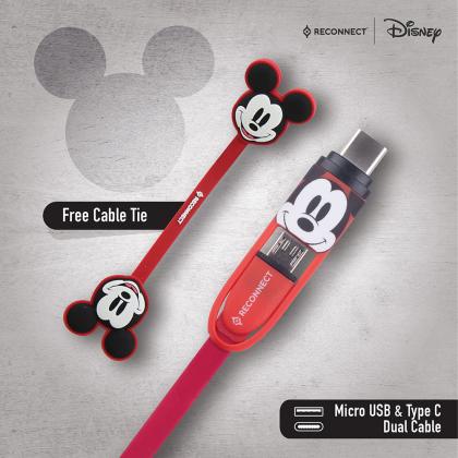 Reconnect Disney Mickey Mouse Dual Cable, Micro USB & Type C, Charge ...