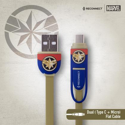 Reconnect Marvel Captain Marvel Dual Cable, Micro USB & Type C, Charge ...