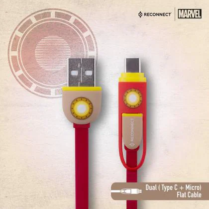 Reconnect Marvel Iron Man Power Cords Dual Cable Micro USB & Type C ...