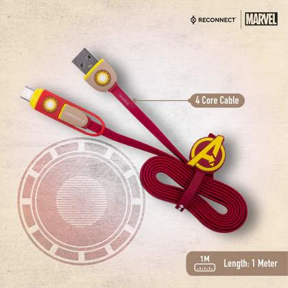 Reconnect Marvel Iron Man Power Cords Dual Cable Micro USB & Type C ...