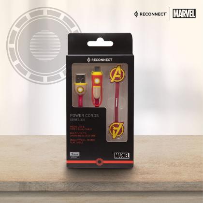Reconnect Marvel Iron Man Power Cords Dual Cable Micro USB & Type C ...