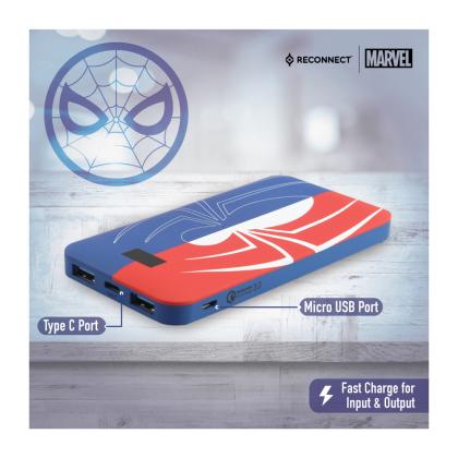 Reconnect Marvel Spiderman 10000mAh QC PD PowerBank, Fast charge, Micro ...