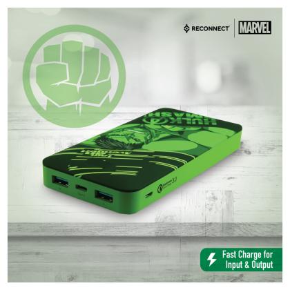 Reconnect Marvel Hulk 20000mAh QC PD Powerbank, fast charge support for ...