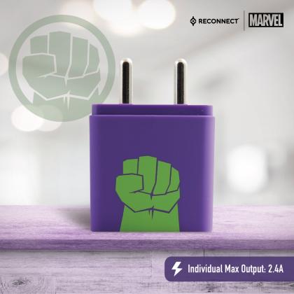 Reconnect Marvel "THE HULK" 2 USB ports 10 Watts Wall Charger, charged ...