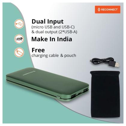 Reconnect 10000 mAh Power Bank with 18 Watts Fast Charging, Green - JioMart