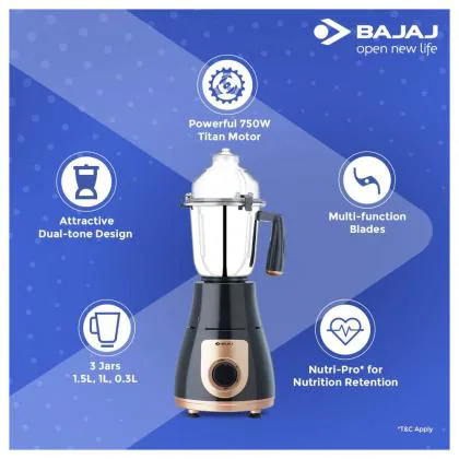 Bajaj GX-3701 750-watt Mixer Grinder with with Nutri-Pro Feature, 3 ...
