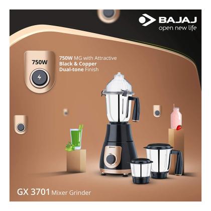 Bajaj GX-3701 750-watt Mixer Grinder with with Nutri-Pro Feature, 3 ...