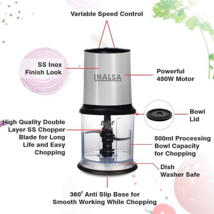 Inalsa Bullet Inox 450 Watts Mini Chopper With Twin Blade Technology ...