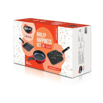 Nirlep 3 Pc Breakfast Combo Non Stick Cookware Set (1 Pc Multi snackmaker, 1 Pc Mini Fry Pan and ...