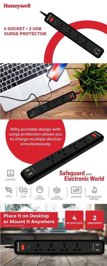 Honeywell SRG2M4 4 Socket Surge Protector - JioMart