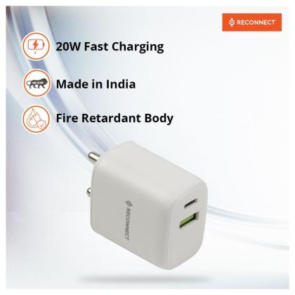 Reconnect 20 Watt Fast Charging Wall Charger RAUAB2105, White - JioMart