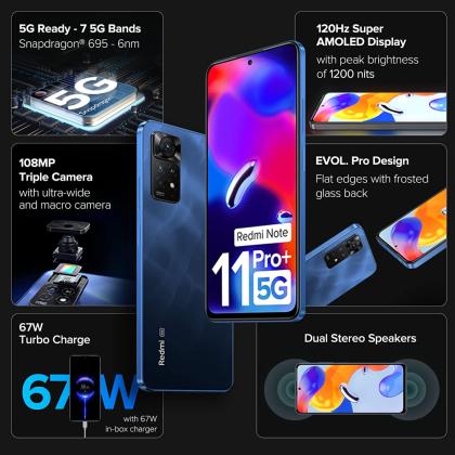 Redmi Note 11 Pro Plus 5G 128 GB, 6 GB RAM, Mirage Blue, Mobile Phone ...