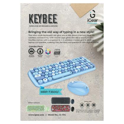 iGear KeyBee Retro 2.4GHz Wireless Keyboard and Mouse Combo, Blue - JioMart