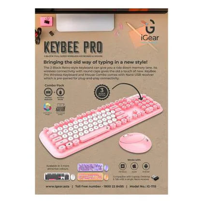 iGear KeyBee Pro Wireless Keyboard and Mouse Combo, Pink - JioMart