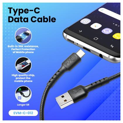Evm EVM-C-012 1M Type-C USB Cable, Black - JioMart