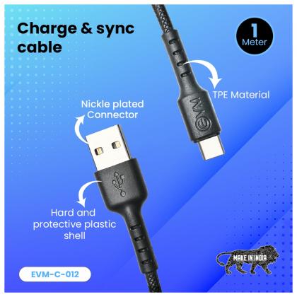 Evm EVM-C-012 1M Type-C USB Cable, Black - JioMart