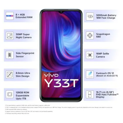 Vivo Y33T 128GB, 8GB RAM, Starry Gold, Mobile Phone - JioMart