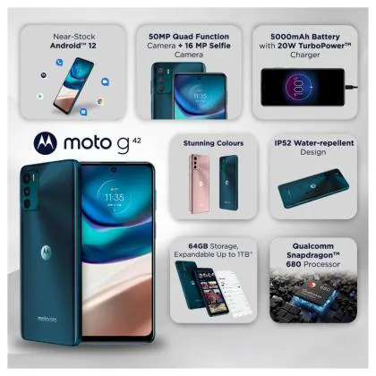 Motorola Moto G42 64GB, 4GB RAM, Atlantic Green, Mobile Phone - JioMart