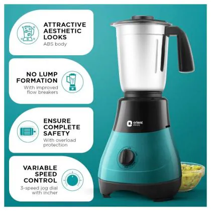 Orient Electric Fine Blend 500 Watt Mixer Grinder with 3 Speed Control ...