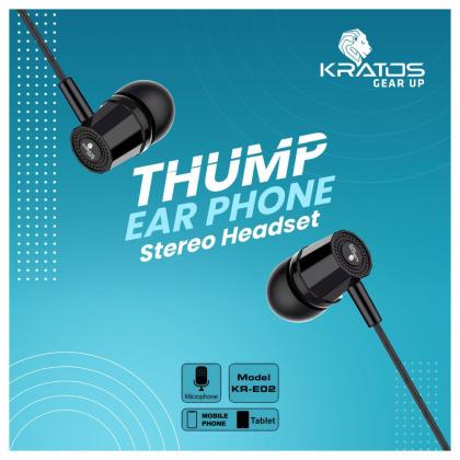 Kratos KR E02 Thump Ear Wired Earphone with Mic, 3.5 mm jack, Dynamic ...