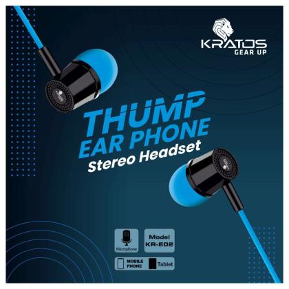 Kratos KR E02 Thump Ear Wired Earphone with Mic, Blue - JioMart