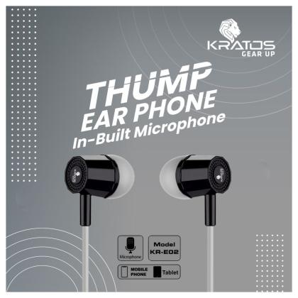 Kratos KR E02 Thump Ear Wired Earphone with Mic, Stereo Headset, Inline ...
