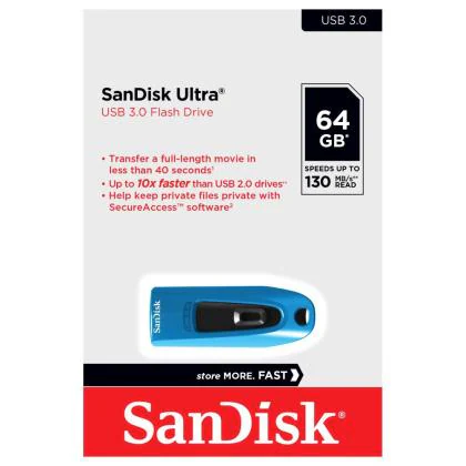 SanDisk Ultra 64 GB CZ48 USB 3.0 Flash Drive, Blue (SDCZ48-064G-U46B ...