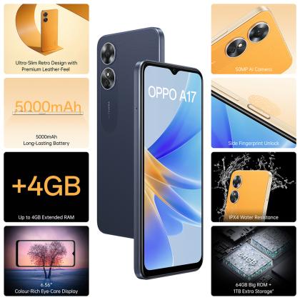 Oppo A17 64 GB, 4 GB RAM, Midnight Black, Mobile Phone - JioMart