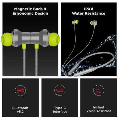boAt Rockerz 333 ANC Bluetooth Neckband Earphone, 24 hrs of total ...