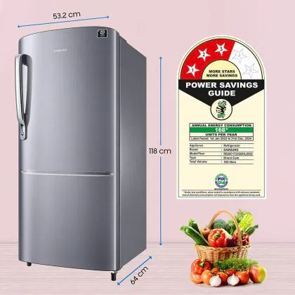 Samsung 183 litres 3 Star Single Door Refrigerator, Elegant Inox ...