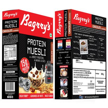 Bagrry's Chocolate Protein Museli With Whey Protein Almonds & Oats 500 ...