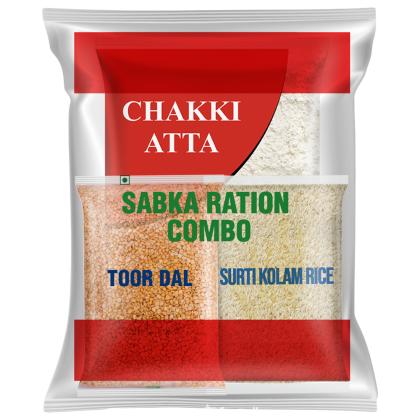 Atta Dal Rice Combo - Chakki Atta 5 kg + Toor Dal 2 kg + Surti Kolam ...