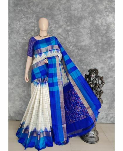 Vikas Handlooms Pochampally ikat pattu silk small kaddi border special ...