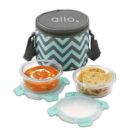 Allo Innoware Glass Lunch Box with Canvas Bag 390 ml (Pack of 2) - JioMart