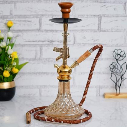 JaipurCrafts Premium Designer Red Golden Gun Hookah Set (19 Inches ...
