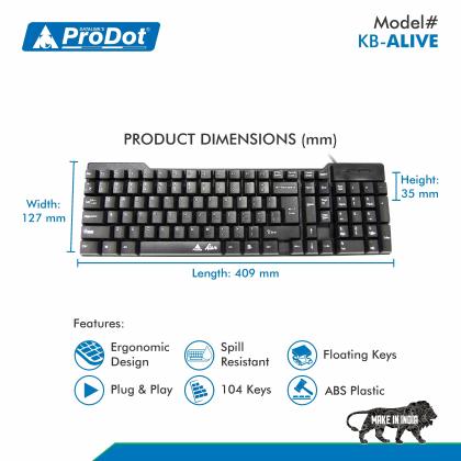 ProDot Standard Keyboard KB-Alive USB having 104 Keys - JioMart