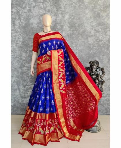 Vikas Handlooms Pochampally ikat pattu silk double kaddi border saree ...