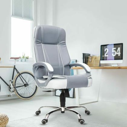 Roar Wood High Back Grey & White Combination Leatherette Office ...