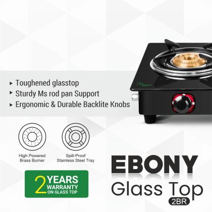 Greenchef MS Ebony Black Stainless Steel Toughened Glass Top 2 Brass ...