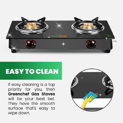 Greenchef MS Ebony Black Stainless Steel Toughened Glass Top 2 Brass ...