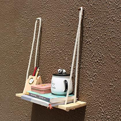 Vah White Wood Wall Hanging Shelf Rope Shelves (Set Of 3) - JioMart