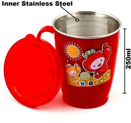 Rema Red Stainless Steel, Plastic Coffee Mug with Spill Proof Lid 250 ...