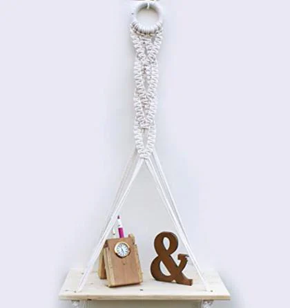 Vah White Wooden Macrame Chain Floating Wall Shelf - JioMart