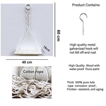 Vah White Wooden Macrame Chain Floating Wall Shelf - JioMart