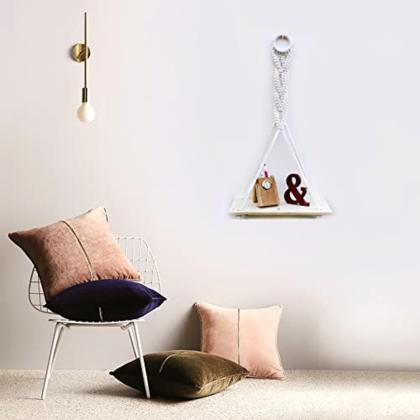 Vah White Wooden Macrame Chain Floating Wall Shelf - JioMart