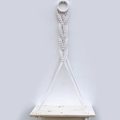 Vah White Wooden Macrame Chain Floating Wall Shelf - JioMart