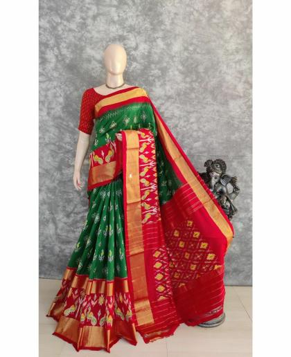 Vikas Handlooms Pochampally ikat pattu silk double kaddi border saree ...