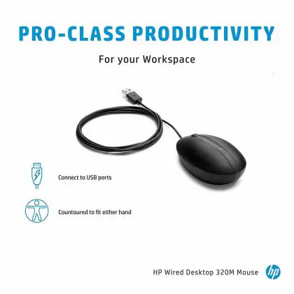 HP 9VA80AA Optical Desktop 320M Wired Mouse with 1000DPI and ...
